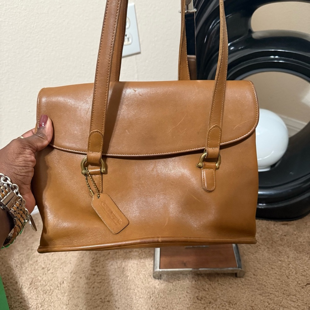 Coach 9808-Equestrian Flap Shopper Bag In Toffee Color - Gem